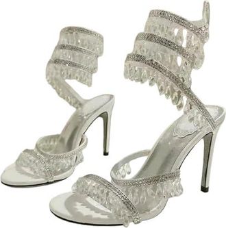 Generic YUJIEBB Sandales d&eacute;t&eacute; &agrave; talons hauts pour femme avec strass et perles de cheville serpent ficelle autour des chaussures de mariage sandales de gladiat