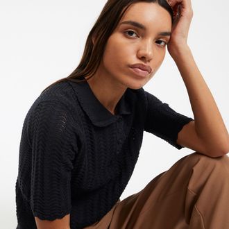 La Redoute Collections Pull Col Polo En Coton Fine Maille Ajour&eacute;e