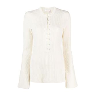 Chlo&eacute; Wei&szlig;er Wollpullover mit Spitzenbesatz - - Knitwear - Damen - Wei&szlig; - S