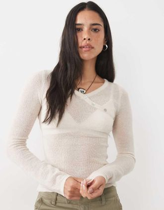 Motel elanur top en maille transparente cr&egrave;me-Blanc