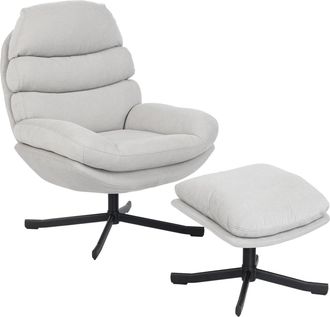 HOMCOM Relaxsessel mit Hocker Sessel Loungesessel mit Chenille-Optik breiter Sitzfläche Drehbar Polstersessel Armlehnensessel für Wohnzimmer, Schlafzimmer, C