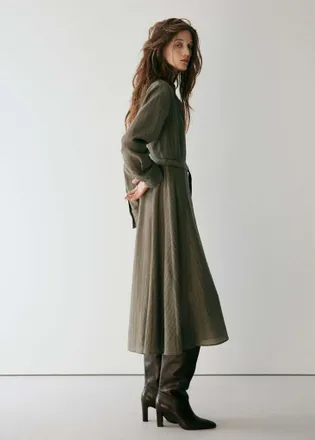 Mango Hemdblusenkleid mit Nadelstreifenmuster khaki - Damen - XS - MANGO