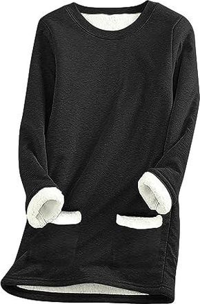 Generic Couche de base doublée en polaire pour femme - Haut thermique pour femme - Grande taille - Col rond - Sous-vêtement ample et confortable - Pull léger 