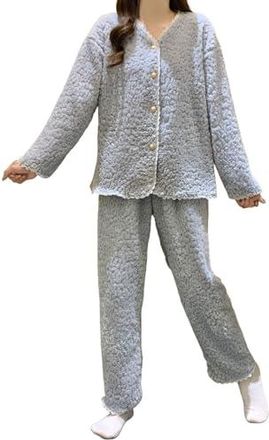 Generic Pijamas Femme Hiver Sexy, Pyjama dhiver en Flanelle Douce pour Nuits Froides Tenue De D&eacute;Tente &Eacute;L&eacute;Gante &agrave; Manches Longues avec Motif Jacquard Confortab