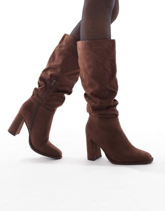 London Rebel Maggie - Bottes amples &agrave; talon haut carr&eacute; - Chocolat-Brown