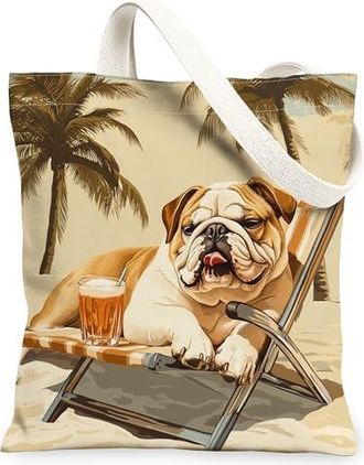 Generic Sac fourre-tout en toile avec motif bouledogue amusant pour faire du shopping, 33 x 38,1 cm, sac &agrave; bandouli&egrave;re r&eacute;utilisable pour femme, peinture danim