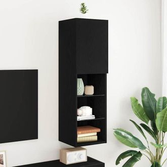 vidaXL Vidaxl - Meuble tv led Ch&ecirc;ne noir 30,5x30x102 cm Bois ding&eacute;nierie