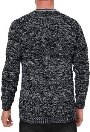 R-Neal Rundhalspullover Herren Strick Kontrast Pulli mir Muster Crew-Neck Pullover
