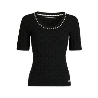 Karl Lagerfeld Korbgeflecht-Top mit Perlenbesatz - - Knitwear - Damen - Schwarzk - M