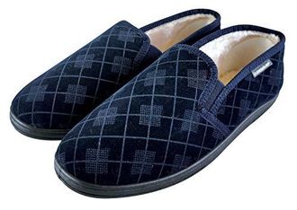 Dunlop Dunlop - Homme Confortables Eponge Memory Foam Fourr&eacute;es Peluche Plaid Chaussons Pantoufles Mocassin (43 EU, Blue)