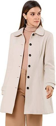 Allegra K Femmes Manteau Long Hiver Col Claudine Beige XS