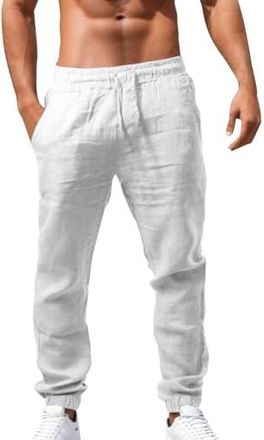 Generic Pantalon de jogging pour homme - Pantalon long - Couleur unie - Respirant - Pieds en lin - Pantalon de loisirs, Blanc., XXL
