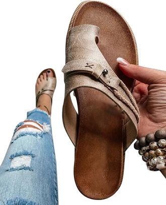 Onsoyours Damen Zehentrenner Sommer, Flache Sandalen Bequeme Hausschuhe Hallux Valgus Schuhe Outdoor Strand Sommerschuhe rutschfeste Badelatschen Flip Flops Fre