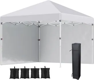OUTSUNNY Tonnelle de jardin pop-up - Outsunny - pliant - r&eacute;glable en hauteur - 2 parois lat&eacute;rales - sac de transport inclus - blanc