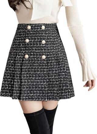 Generic Jupe Femme Chic Et Elegant - Jupe Pliss&eacute;E &agrave; Carreaux pour Femmes Mini Jupe en Laine Taille Haute Ligne A Automne-Hiver Jupe Courte Gothique