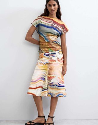 Desigual jupe midi imprim&eacute;e jaune