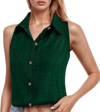 Generic D&eacute;bardeur Femme Maillot De Corps Gilet &agrave; Boutons avec col pour Un Style d&eacute;contract&eacute; et Chic, Alliant &eacute;l&eacute;gance et Confort pour Les journ&eacute;es ensoleill&eacute;e