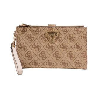 Guess Femme, Accessoires, Beige, Taille: ONE Size Portefeuille Imprim&eacute; avec Fermeture &Eacute;clair et Bouton