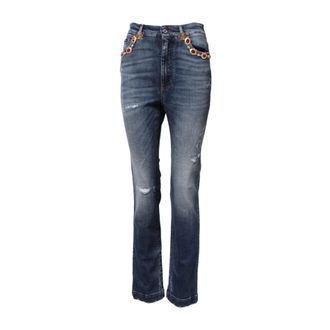 Dolce & Gabbana Rhinestone High Waist Tapered Denim Jeans - - Jeans - Damen - Blau - S