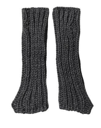 Dolce & Gabbana Womens Gray Acrylic Knitted Fingerless Arm Warmer Gloves Alpaca Wool