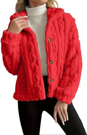Generic Vestes confortables pour femme - Veste polaire pelucheuse &agrave; manches longues - Chaud et doux - Manteaux dhiver pour femme, Rouge, XXL