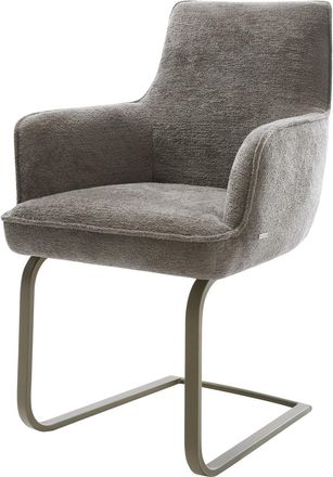 DELIFE Schwingstuhl Heira-Flex mit Armlehnen Freischwinger flach Effektfinish Titan Boucl&eacute; Soft Schlamm Taschenfederkern