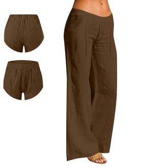 Generic Pantalon long en lin pour femme - D&eacute;contract&eacute; - L&eacute;ger et a&eacute;r&eacute; - Taille basse - Taille basse - Pantalon de loisirs - Coupe ample - Id&eacute;al pour le spa et