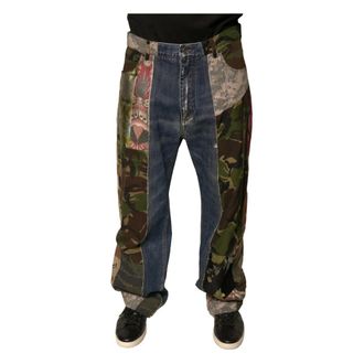 Dolce & Gabbana Homme, Jeans, Bleu, Taille: M Jean droit en denim patchwork avec logo