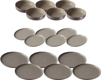 Ritzenhoff & Breker Jasper Teller & Schalen Set 18-teilig, Taupe, Tafelservice aus Steinzeug, Geschirr mit Soft-Touch-Haptik & farbiger Mattglasur