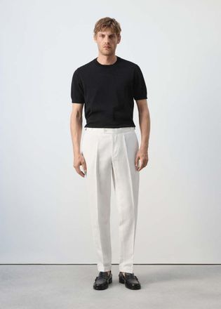 Mango Pantalon de costume en m&eacute;lange de lin &agrave; pinces blanc - Homme - 38 - MANGO MAN