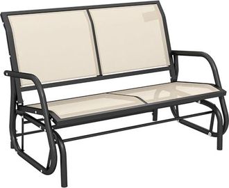 OUTSUNNY Banc &agrave; Bascule de Jardin 2 Places Design Contemporain Grand Confort accoudoirs Assise et Dossier Ergonomique Acier textil&egrave;ne Beige