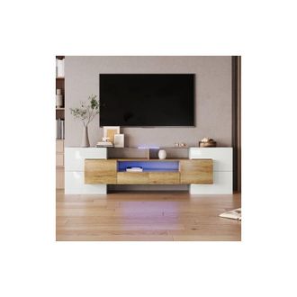 Liberte Libert&eacute; - Meuble tv &eacute;l&eacute;gant blanc brillant, 200 cm, &eacute;clairage led, meuble de salon. Design moderne. surface en verre