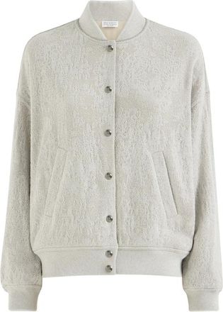 Brunello Cucinelli Lace Flowers Jersey Sweatshirt In Sparkling Virgin Wool And Cashmere With Monili