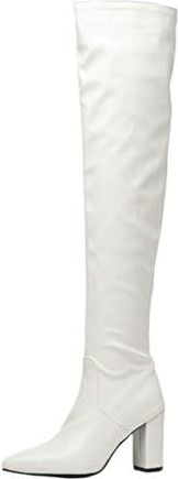 Generic Bottes montantes au-dessus du genou pour femme - Talon bloc haut - Bout pointu - Chaussures dhiver &agrave; enfiler, blanc, 38.5 EU