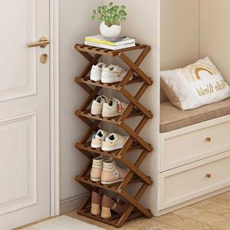 Generic Mehrst&ouml;ckiges Vertikales Schuhregal for Schlafsaal, Faltbarer Schuhst&auml;nder, Schuhorganizer aus Bambus for Eingangsbereich und Flur