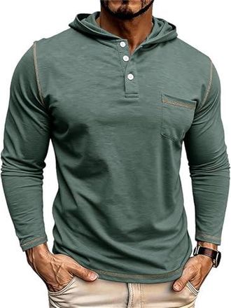 Generic Polo à manches longues décontracté pour homme avec poche, Vert, XXL