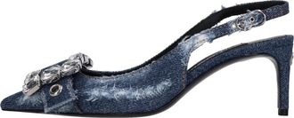 Dolce & Gabbana Femme, Chaussures, Bleu, Taille: 35 EU Escarpins Slingback en Denim Patchwork