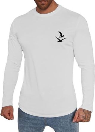 Generic Chemises &agrave; manches longues d&eacute;contract&eacute;es pour homme - Col rond - L&eacute;g&egrave;res et respirantes - Hauts confortables pour le printemps et lautomne - 2026, bla