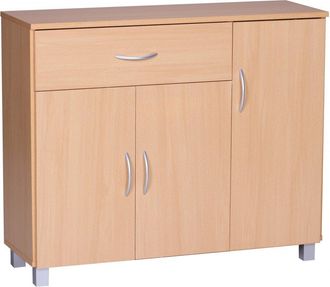 WOHNLING Sideboard SETE Buche mit 1 Schublade & 3 Türen 90 x 75 x 30 cm, Design Kommode aus Holz, Anrichte Flur-Schrank mit Griffen