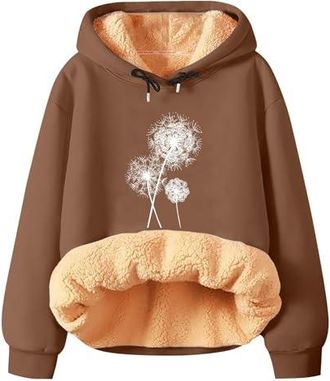 Generic Manteau à capuche en polaire Sherpa pour femme - Hiver et printemps - Pull à capuche en polaire chaude à manches longues - Imprimé uni - Vêtements dex