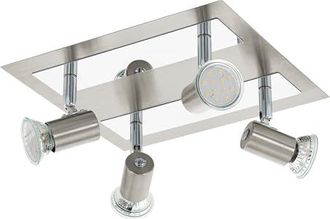 Eglo LED Deckenlampe Rottelo, 4 flammige Deckenleuchte, Deckenstrahler aus Metall, Wohnzimmerlampe in Nickel-Matt, Chrom, Spots inkl. GU10 Leuchtmittel, wa