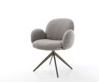 DELIFE Drehstuhl Nube-Flex mit Armlehnen Boucl&eacute; Silbergrau Kreuzgestell breit Effektfinish Titan 360&deg; drehbar Wippfunktion Taschenfederkern, Esszimmerst&uuml;hle