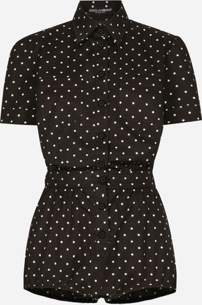 Dolce & Gabbana Kurzer Jumpsuit Aus Baumwolle Punkteprint - Frau Kleider Drucken 46