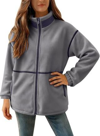 Generic Vestes en polaire pour femme avec fermeture &eacute;clair int&eacute;grale, poches l&eacute;g&egrave;res, manteaux dhiver doux et chauds pour la randonn&eacute;e, les voyages, gris, XXL