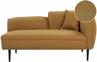 Beliani Chaiselongue Senfgelb Stoffbezug Boucl&eacute; Rechtsseitig mit Kissen Metallbeine Modern f&uuml;r Wohnzimmer Schlafzimmer Wintergarten Kleine R&auml;ume