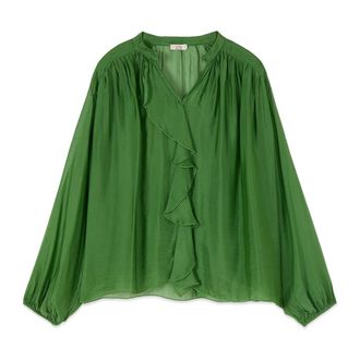 Oltre Bluse aus Seiden- und Viskosevoile - - Blouses & Shirts - Damen - Gr&uuml;n - L