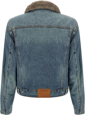 Alexander Wang Eco-Fur Collar Denim Jacket - Blue