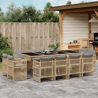 vidaXL Vidaxl - Ensemble table et chaises de jardin 13 pcs - R&eacute;sine tress&eacute;e beige et noir - Coussins &eacute;pais amovibles - Dimensions table 220x106x73cm