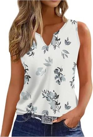 Generic Debardeur Femme Chic et &eacute;l&eacute;gant Chemisier sans Manche R&eacute;tro D&eacute;bardeur Blanc Top Col V Ete Haut Sexy Chic et Elegant Fluide Ample Caraco Vetement Femme