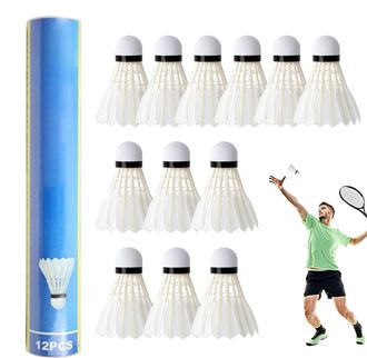 Generico Feder-Badminton-Bälle, Federbällen, Badminton-Trainingsball mit Schaumschwamm, 12 Stück, Schlagübung, Geschwindigkeitstraining, stabiler Flug, Haar